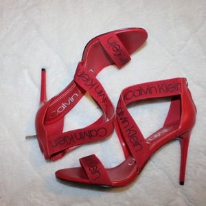 Calvin Klein | Shoes | Calvin Klein Red Logo Heels | Poshmark
